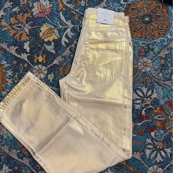 Zara | Jeans | Zara Metallic Gold Jeans | Poshmark